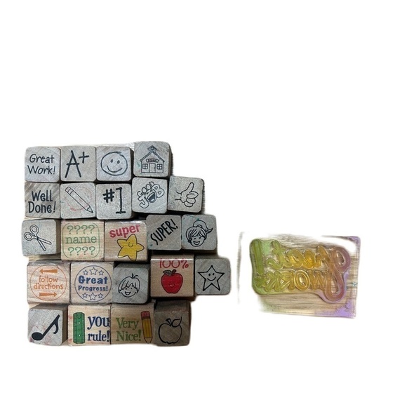 Vintage | Office | Teacher Reward Stamp Set Wood Block Apple Grading ...